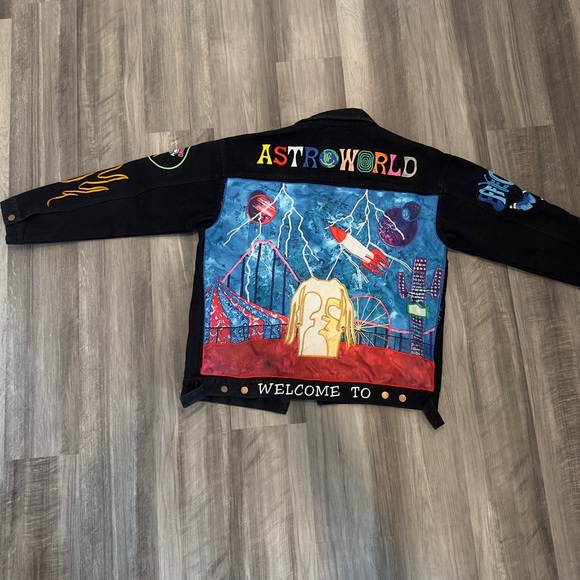 Jackets & Coats | Black Denim Astroworld Travis Scott Jacket | Poshmark
